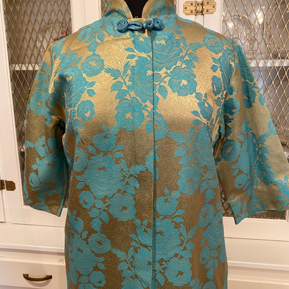 Vintage Caftan Dress Asian Mandarin Collar Robe - Gem